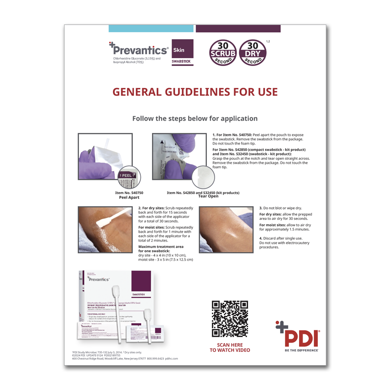 Prevantics® Swabstick Instructions For Use (IFU) Sign - PDI Healthcare