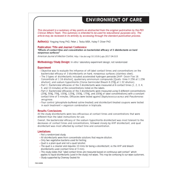 Effects of contact time and concentration on bactericidal efficacy of 3 ...