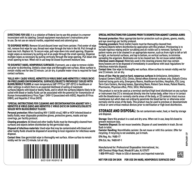 Sani-HP1™ Germicidal Disposable Wipe | PDI Healthcare